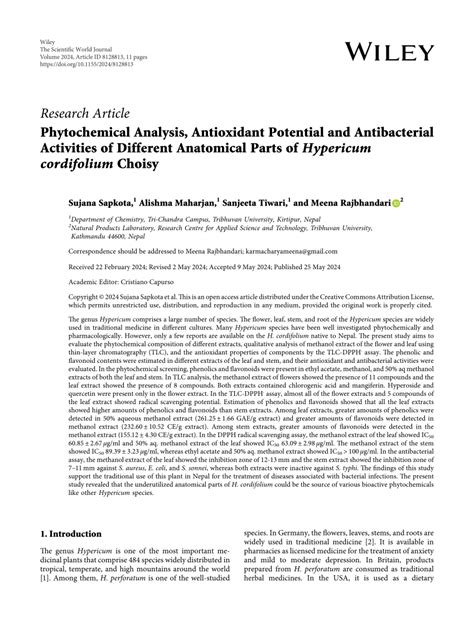 Pdf Phytochemical Analysis Antioxidant Potential And Antibacterial Activities Of Different
