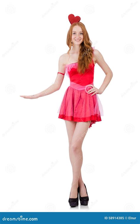 Pretty Young Model In Mini Pink Dress Isolated On Stock Image Image