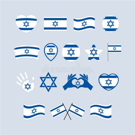 Israel Flag Icon Set Vector Isolated On A Gray Background Stock Vector
