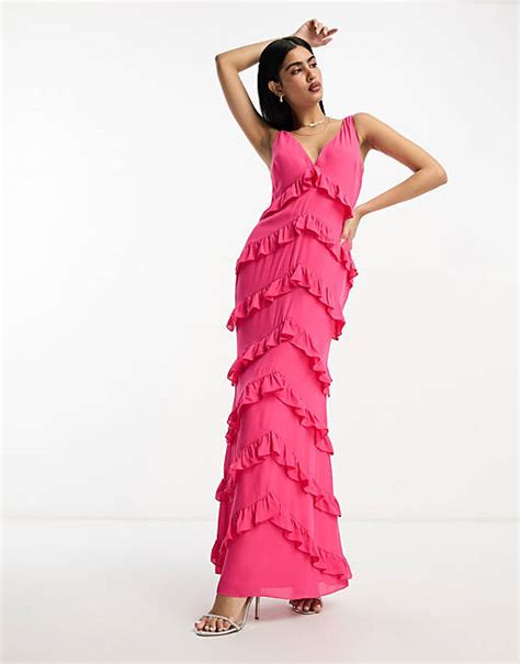 Pretty Lavish Ruffle Maxi Dress In Pink Asos