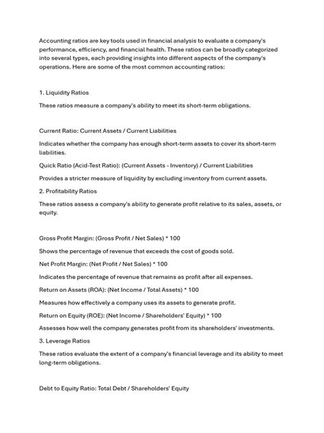 Accounting Ratios Pdf Equity Finance Revenue