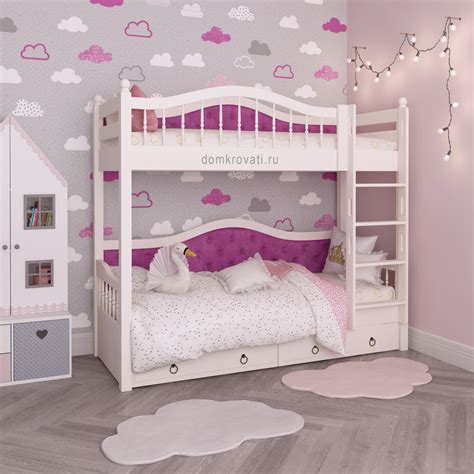 Двухъярусная кровать с мягкими спинками Валлио 2М Детские кровати из массива от производителя