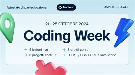 📢 Ho Completato La Boolean Coding Week Davide Belloli