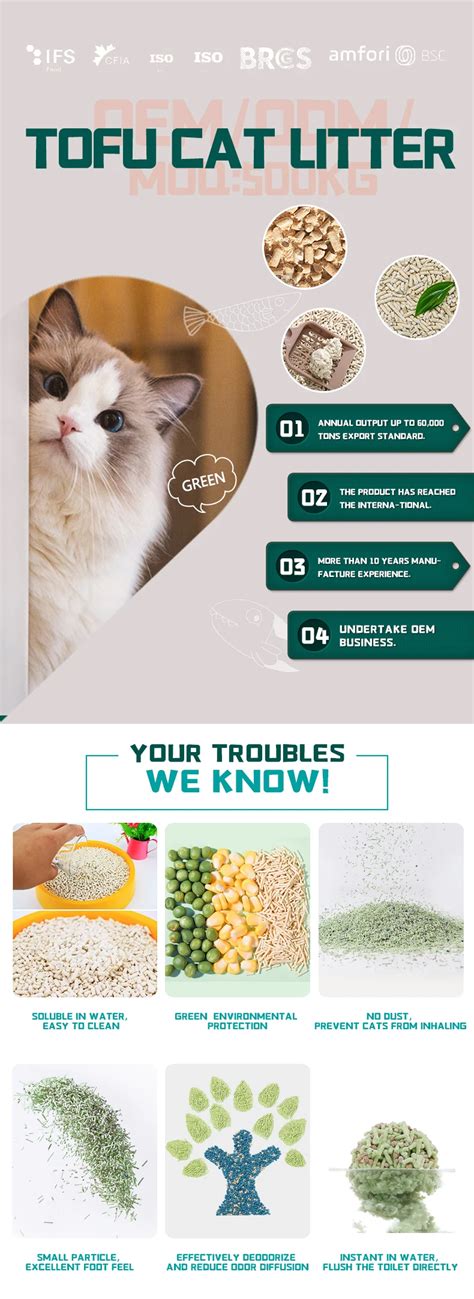 Eco Friendly 6l Tofu Cat Litters Biodegradable Fast Clumping Natural