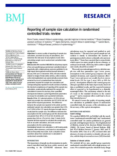 Pdf Reporting Of Sample Size Calculation In Randomised Controlled Trials Review