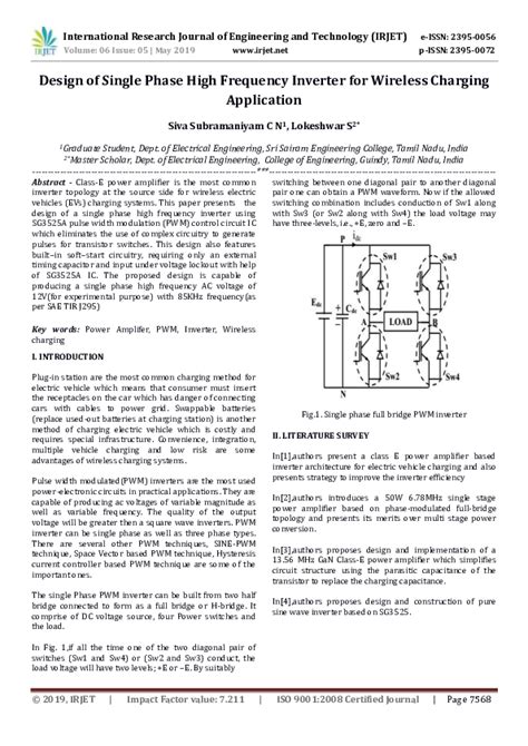 Pdf Irjet Design Of Single Phase High Frequency Inverter For Wireless Charging Application