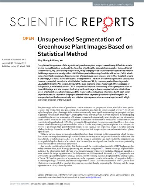 PDF Unsupervised Segmentation Of Greenhouse Plant Images Based On Statistical Method