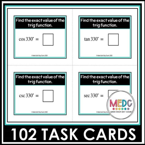 Unit Circle Task Cards Find Exact Trig Values Angles In Degrees Precalculus