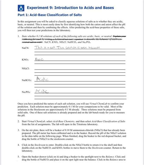 Solved Experiment Introduction To Acids And Bases Part Chegg
