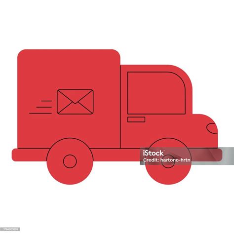 플랫 라인 메일 트럭 벡터 일러스트 레이 션 와 Post Office 테마 와 평평한 선 벡터 스타일 편집 가능한 벡터 개념에