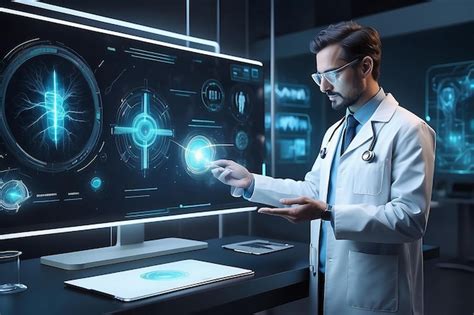 Cuttingedge Healthcare Doctor Engaging Futuristic Interface Premium
