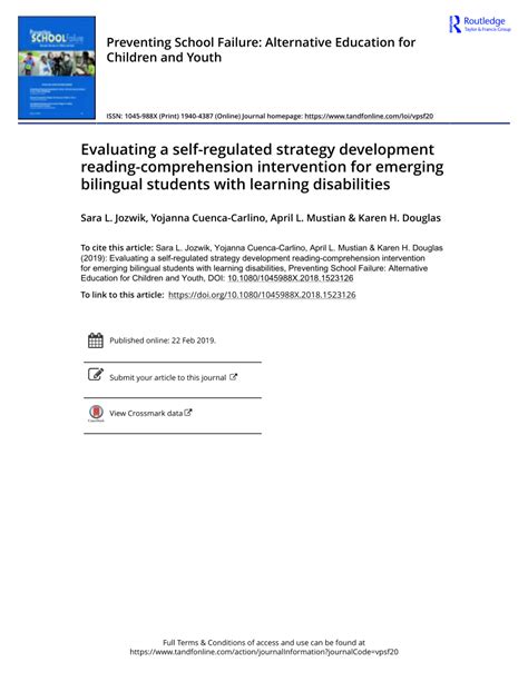 Pdf Evaluating A Self Regulated Strategy Development Reading