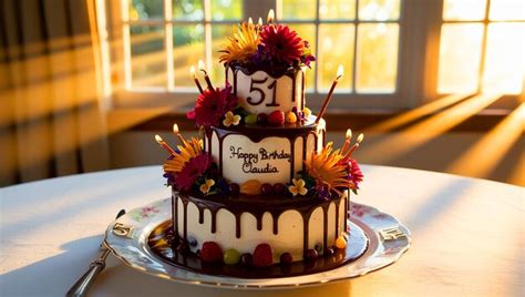 Premium Photo The Cake Written Happy Birthday Claudia Lightening