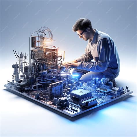 Premium Ai Image 3d Render Of A Young Inventor Tinkering With Circu