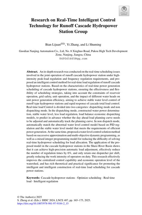 Pdf Research On Real Time Intelligent Control Technology For Runoff Cascade Hydropower Station