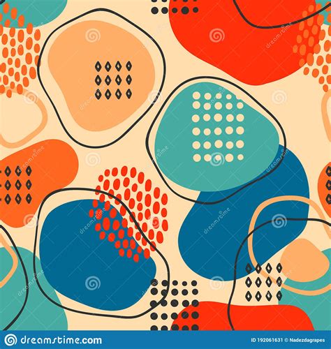 Simple Geometric Seamless Pattern With Abstract Shapes Trendy Hand Drawn Textures Stock Vector
