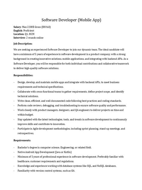 Software Developer Mobile App Pdf Software Development Software