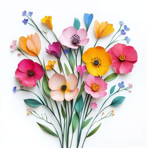 Bouquet Of Bright Spring Flowers Style Paper Cutting Stock Image