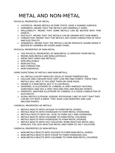 Metals And Non Metals Notes Hand Made Pdf Metals Chemical Compounds