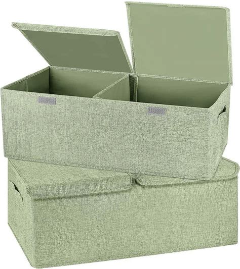 Hltudj 2 Pack Storage Boxes With Lids And Handles Collapsible Linen Storage Bins Organizer