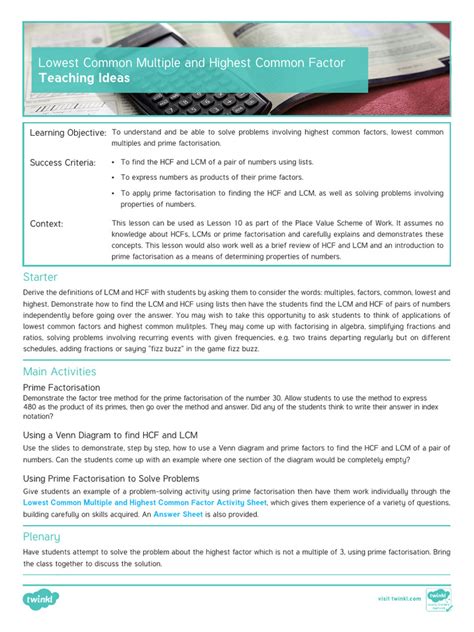 Teaching Ideas Pdf Factorization Elementary Mathematics