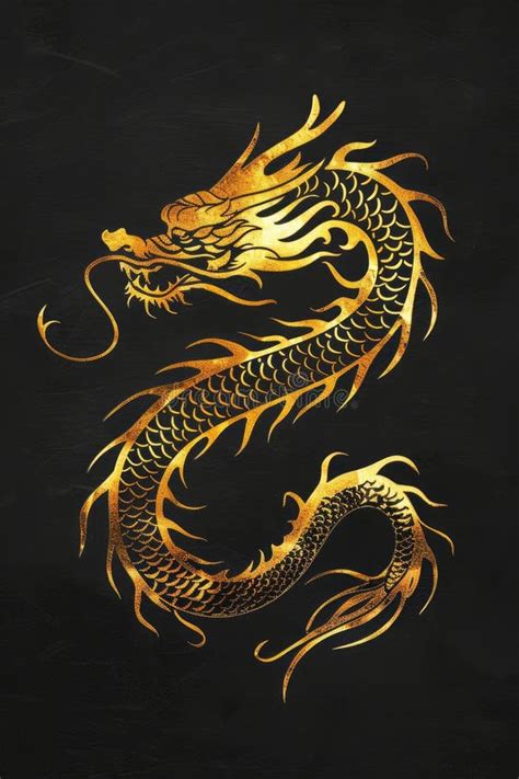 Golden Dragon Logo Illustration On Black Background Emblem Icon For