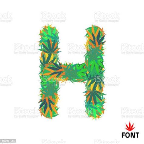 흰색 배경 벡터 일러스트 레이 션에 고립 된 마리화나 잎에서 대마초 편지 H 개념에 대한 스톡 벡터 아트 및 기타 이미지