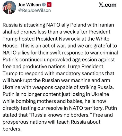 Aleksandr «Це акт війни конгресмен США відреагував на атаку дронами по Польщі Конгресмен