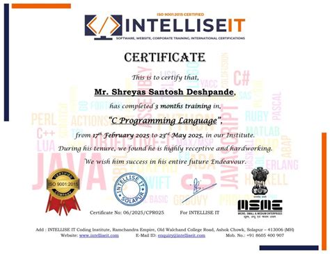 C Programming Learningjourney Certificate Shreyas Deshpande