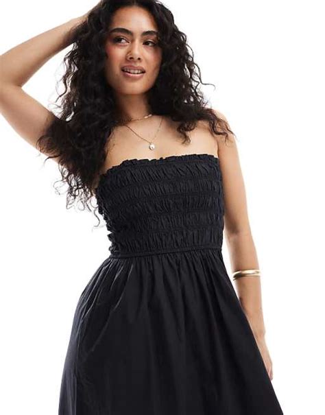 Pimkie Shirred Bandeau Maxi Dress In Black Asos