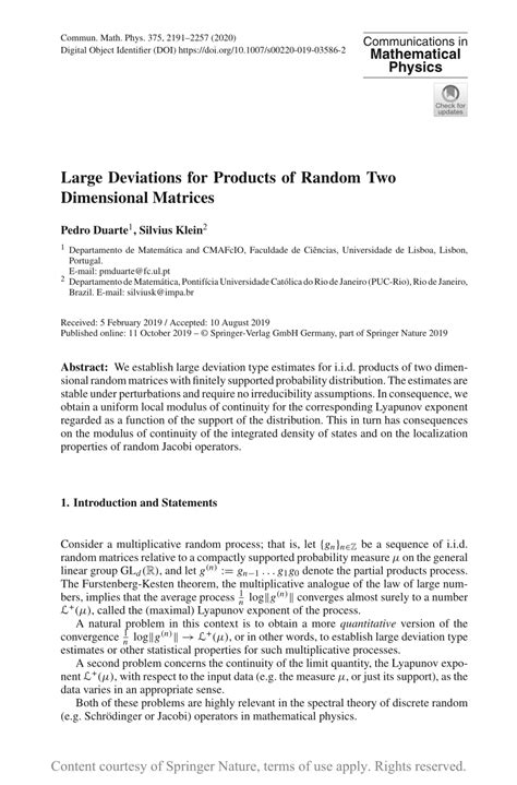 Large Deviations For Products Of Random Two Dimensional Matrices Request Pdf