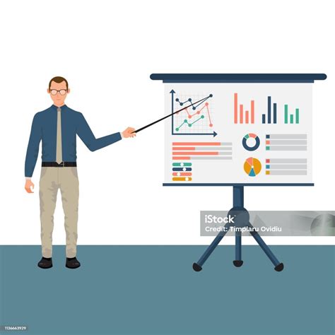 손으로 제시 포인터와 정장 사업가 금융 컨설턴트 개념입니다 그래프 Amrket 차트 재무 보고서 다이어그램을 재지정 합니다 회계사 조직 프로세스입니다 벡터 일러스트 개념에