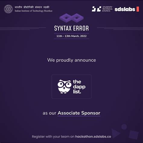 Sdslabs Is Delighted To Announce Thedapplist Our Associate Sponsor For Syntax Error Explore