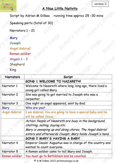 a nice little nativity script version 3 primary songs