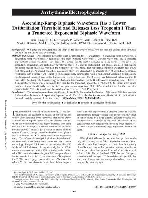 Pdf Ascending Ramp Biphasic Waveform Has A Lower Defibrillation Threshold And Releases Less