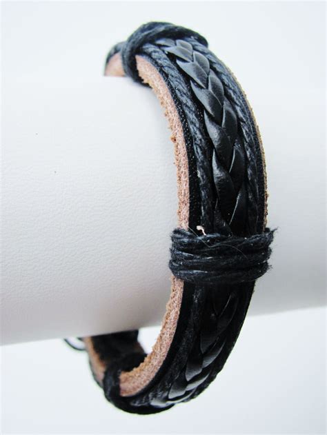 Braided Rope Beachsurfer Style Black Leather Bracelet Mens Jewelry