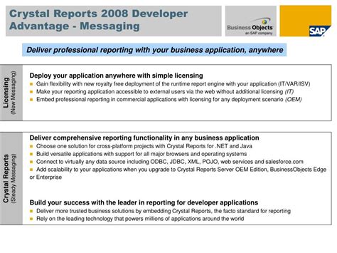 Ppt Crystal Reports 2008 Developer Advantage Audience Messaging Powerpoint Presentation Id