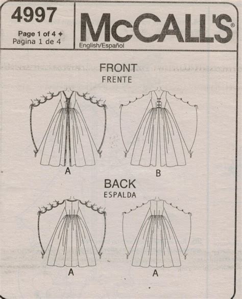 Mccalls Pattern 4997 Size 12 Through 20 Renaissance Costume Dresses