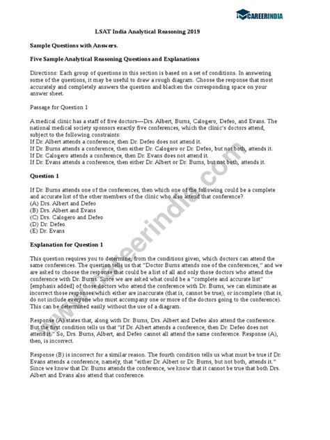 Lsat India Analytical Reasoning Sample Questions With Answers 2018 1202