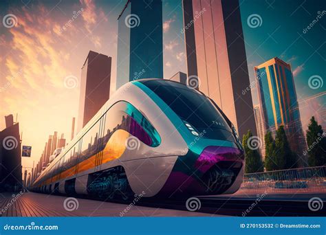 Modern Futuristic Passenger Train In City Center Neural Network