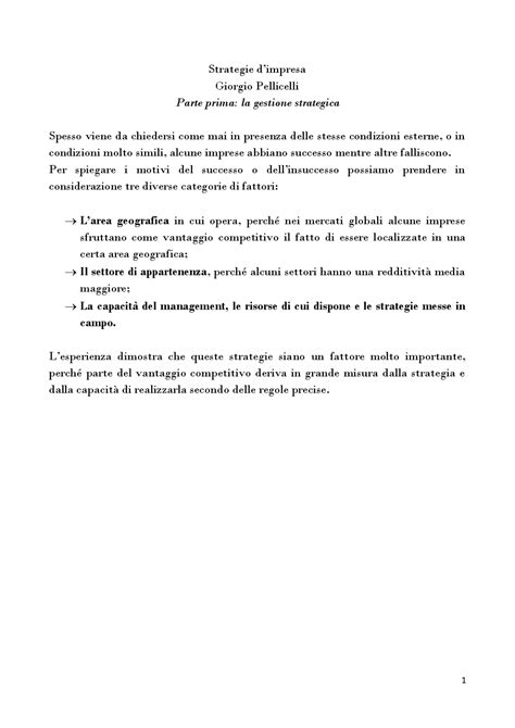 Strategie Dimpresa Giorgio Pellicelli Riassunto Docsity