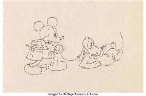 Mickeys Gala Premier Mickey Mouse And Pluto Production Drawing Walt