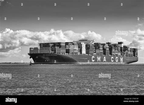 Black And White Photo Of The Ultra Large Container Ship Cma Cgm