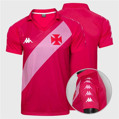 Camisa Polo Vasco Supporter Colors Crvg Kappa Masculina Rosa