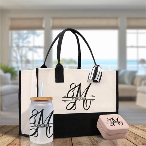 Personalized Initial Cotton Canvas Tote Bag Custom Wedding T Etsy Uk