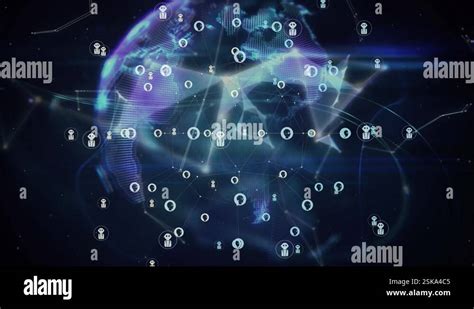 Animation Of Network Of Profile Icons Over Globe Of Plexus Networks