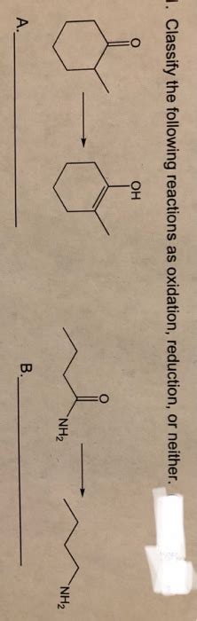 Solved 1. Classify the following reactions as oxidation, | Chegg.com