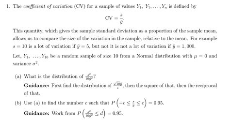 Solved 1 The Coefficient Of Variation Cv For A Sample Of