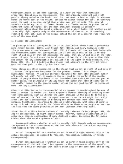 Moral Consequentialism Pdf Utilitarianism Hedonism