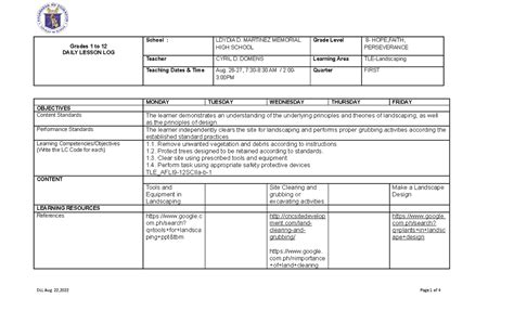 Grades 1 To 12 Daily Lesson Log Grades 1 To 12 Daily Lesson Log